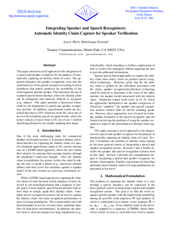 (PDF) Integrating speaker and speech recognizers: Automatic identity ...