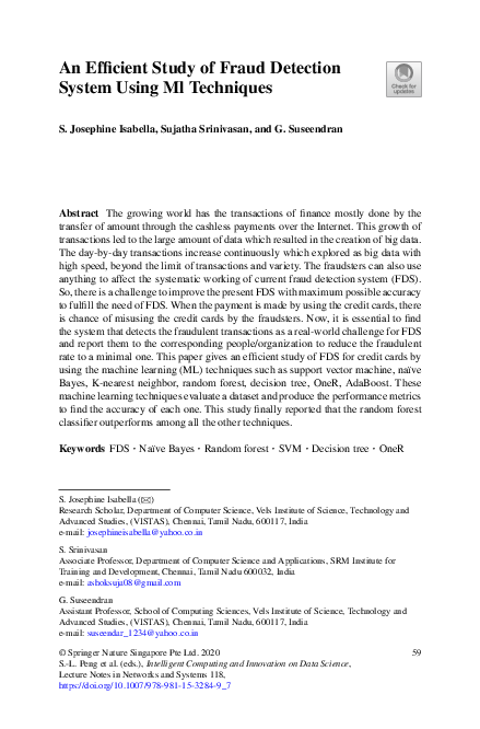 (PDF) An Efficient Study of Fraud Detection System Using Ml Techniques