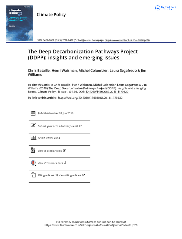 (PDF) The Deep Decarbonization Pathways Project (DDPP): insights and emerging issues