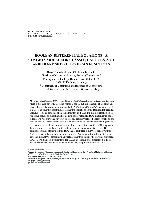 Pdf Boolean Differential Equations A Common Model For Classes Lattices And Arbitrary Sets