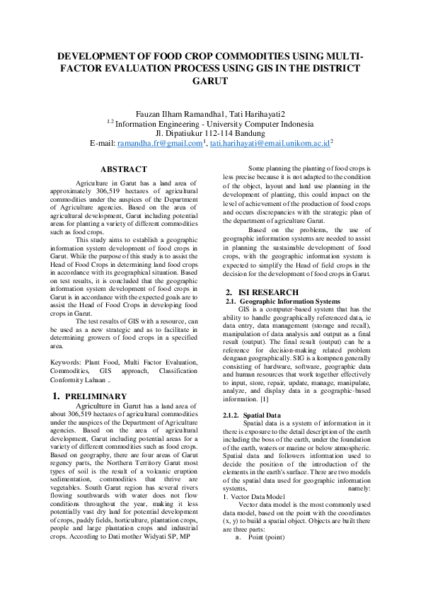 (PDF) Development of Food Crop Commodities Using Multi- Factor ...