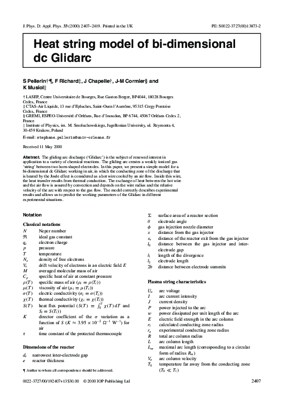 (PDF) Modeling Heat Transfer in Bi-Dimensional Glidarc