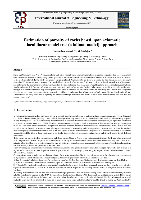 (PDF) Estimation of porosity of rocks based upon axiomatic local linear model tree (a lolimot ...