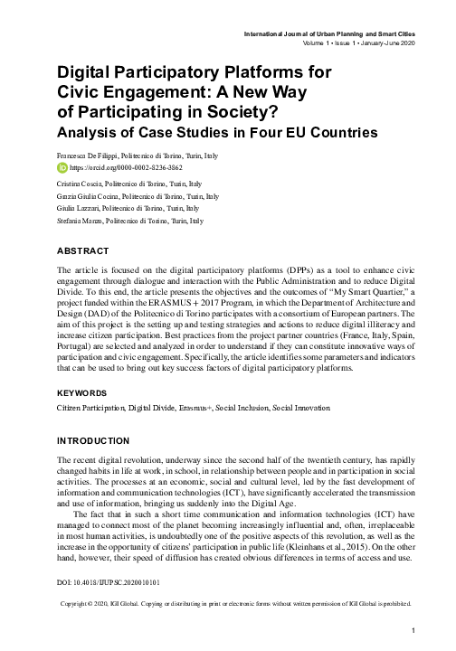 (PDF) Digital Participatory Platforms for Civic Engagement: A New Way ...