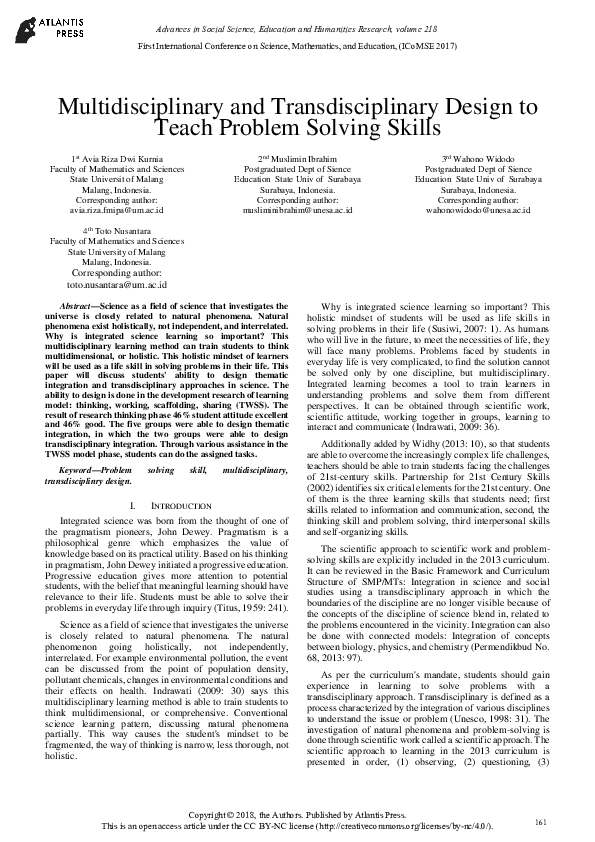 (PDF) Multidisciplinary and Transdisciplinary Design to Teach Problem ...