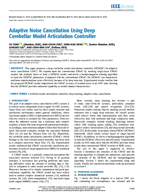 (PDF) Adaptive Noise Cancellation Using Deep Cerebellar Model Articulation Controller