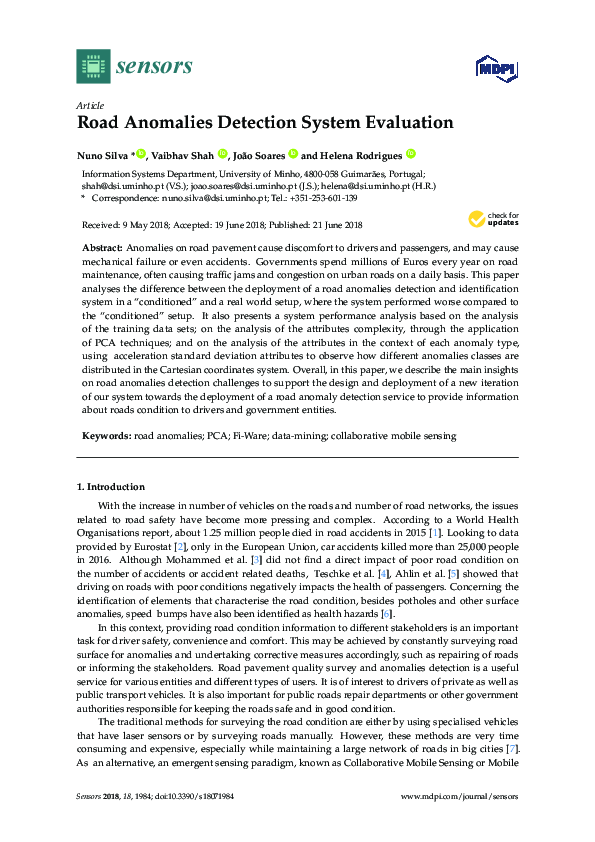 Pdf Road Anomalies Detection System Evaluation