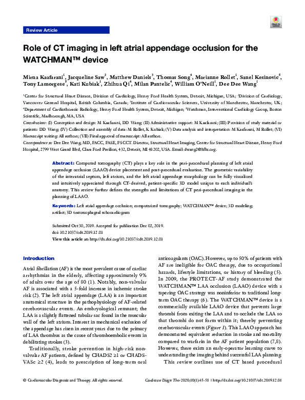 (PDF) Role of CT imaging in left atrial appendage occlusion for the ...