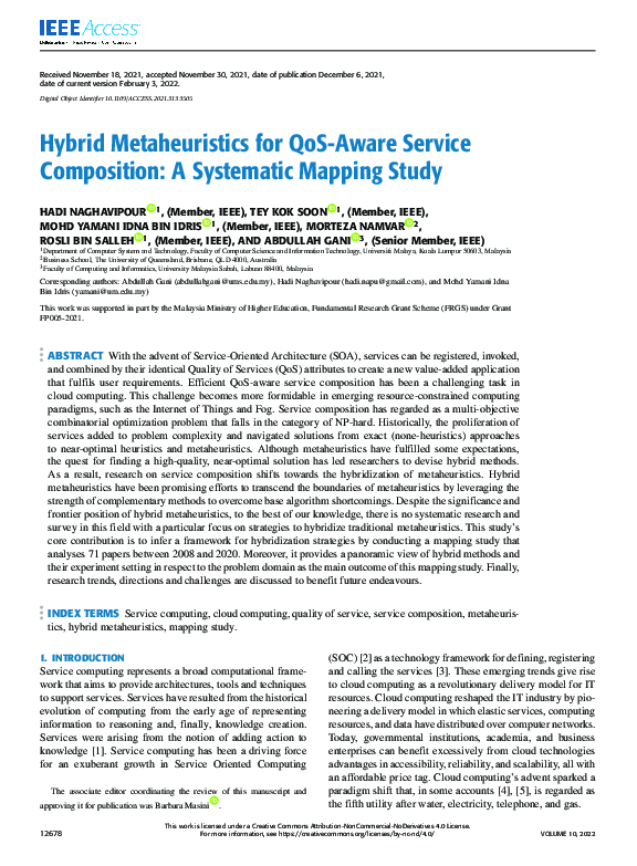 (PDF) Hybrid Metaheuristics for QoS-Aware Service Composition: A Systematic Mapping Study