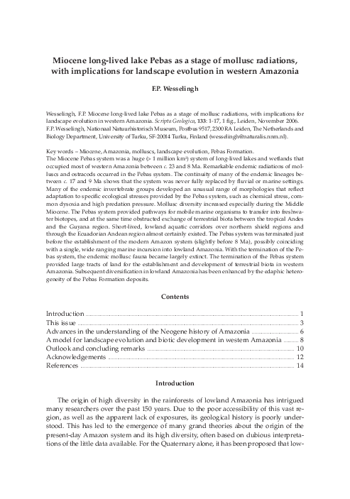 (PDF) Miocene long-lived lake Pebas as a stage of mollusc radiations ...