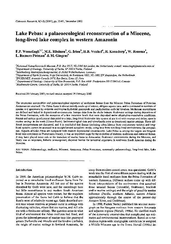 (PDF) Lake Pebas : a palaeoecological reconstruction of a Miocene ...