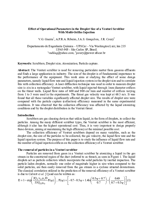 (PDF) Effect of Operational Parameters in the Droplet Size of a Venturi ...
