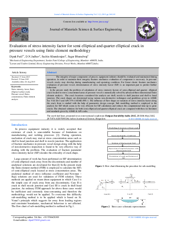 (PDF) Evaluation of stress intensity factor for semi elliptical and quarter elliptical crack in ...
