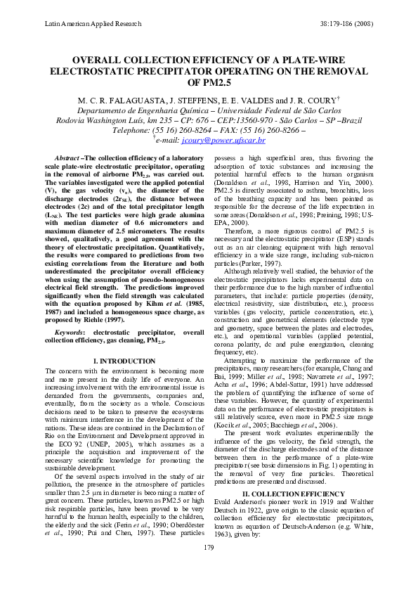(PDF) Overall collection efficiency of a plate-wire electrostatic ...