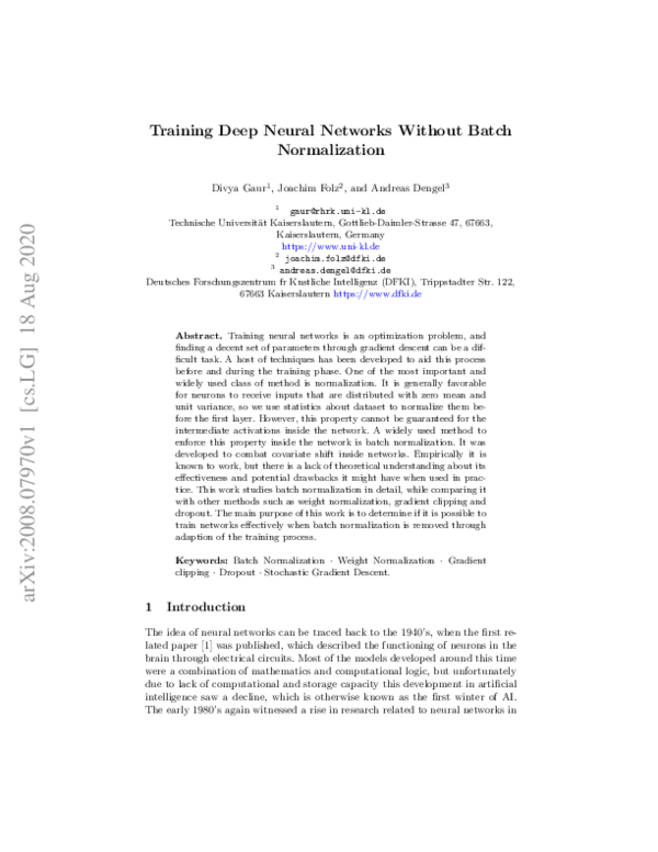 Pdf Training Deep Neural Networks Without Batch Normalization