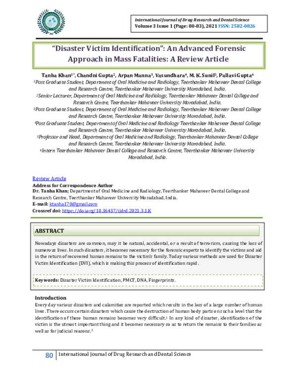 (PDF) “Disaster Victim Identification”: An Advanced Forensic Approach ...