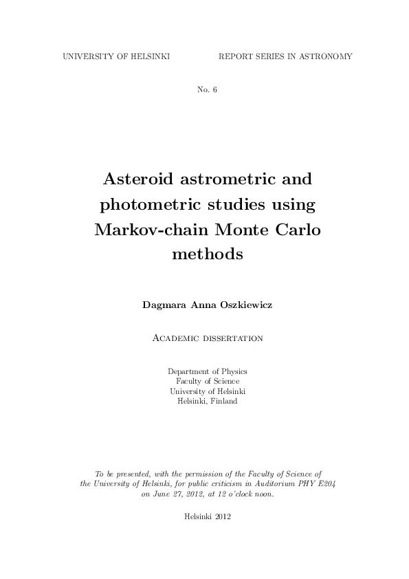 (PDF) Asteroid astrometric and photometric studies using Markov-chain ...