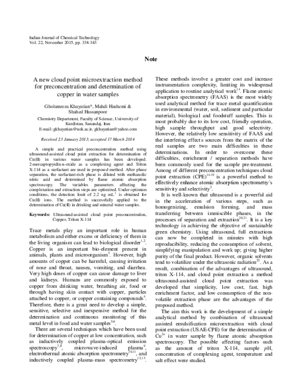 Pdf A New Cloud Point Microextraction Method For Preconcentration And Determination Of Copper