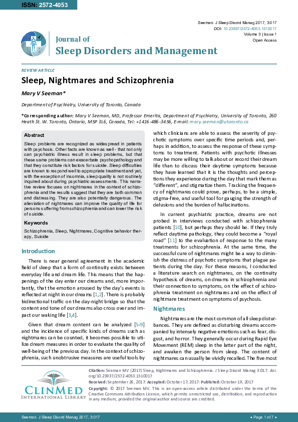 (PDF) Sleep, Nightmares and Schizophrenia