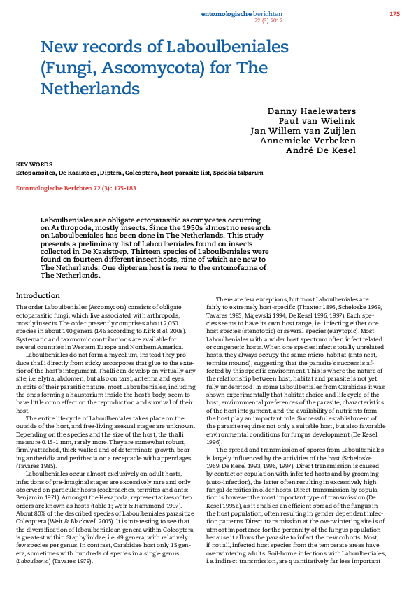 (PDF) New records of Laboulbeniales (Fungi, Ascomycota) for The Netherlands