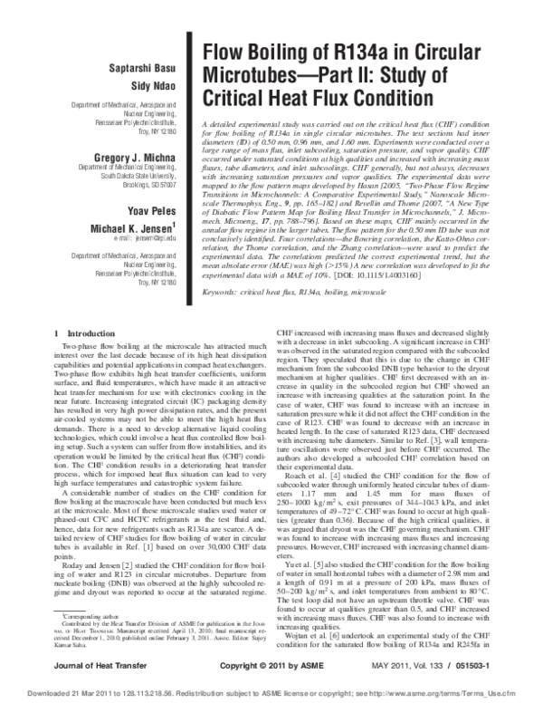 (PDF) Flow Boiling of R134a in Circular Microtubes—Part II: Study of ...