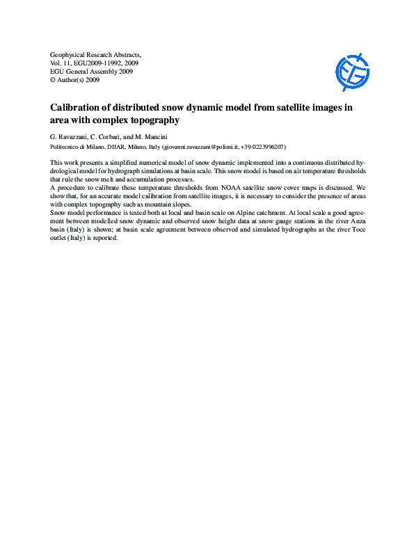 (PDF) Calibration of distributed snow dynamic model from satellite ...