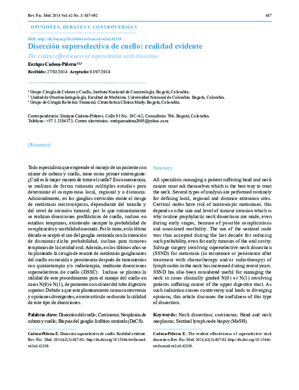 (PDF) Disección Superselectiva De Cuello: Realidad Evidente