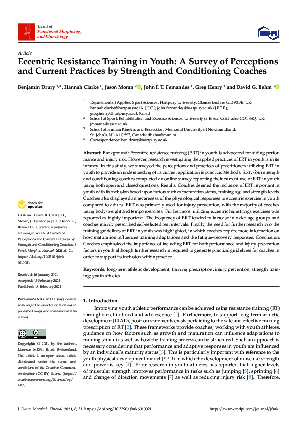 (PDF) Eccentric Resistance Training in Youth: A Survey of Perceptions and Current Practices by ...