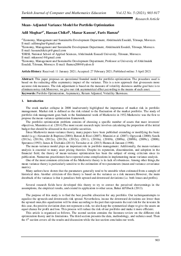 (PDF) Mean- Adjusted Variance Model for Portfolio Optimization