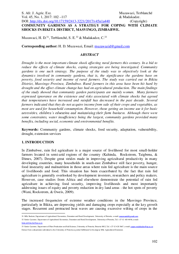 (PDF) Community gardens as a strategy for coping with climate shocks in ...