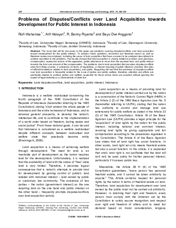 (PDF) Problems of Disputes/Conflicts over Land Acquisition towards ...