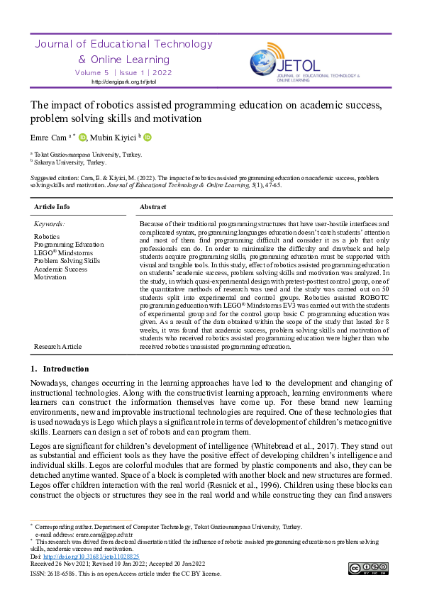 (PDF) The impact of robotics assisted programming education on academic ...
