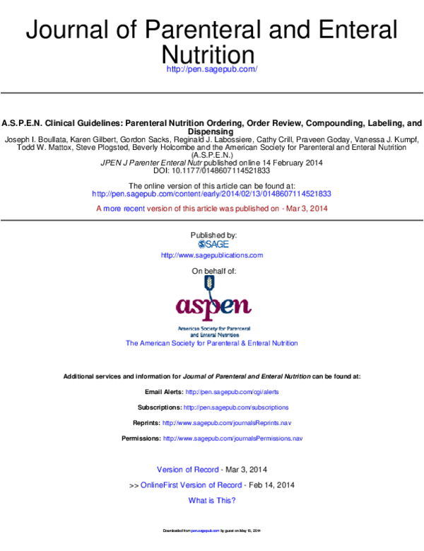 (PDF) Beverly Holcombe and the American Society for Parenteral and ...