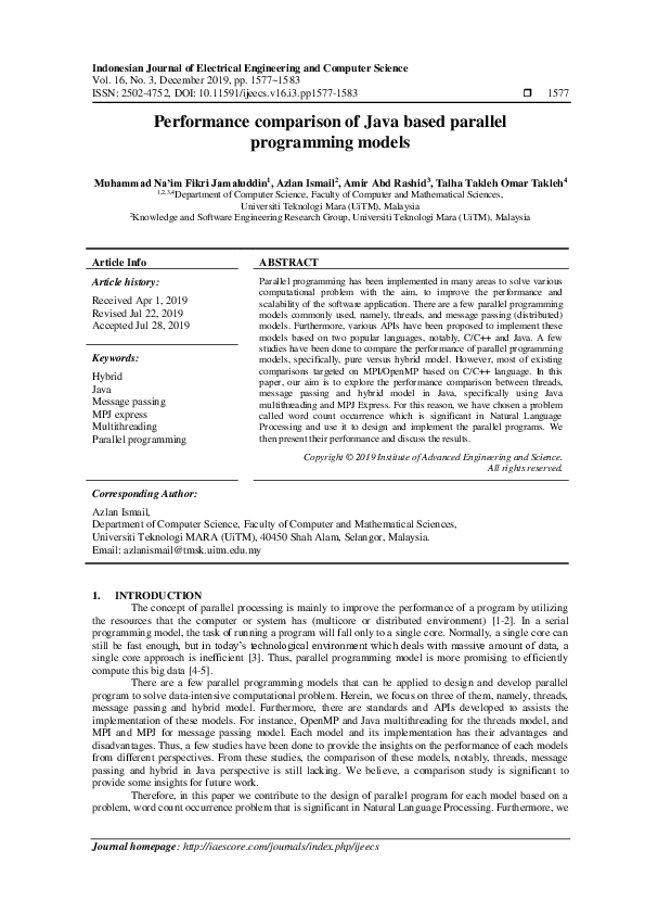 (PDF) Performance comparison of java based parallel programming models