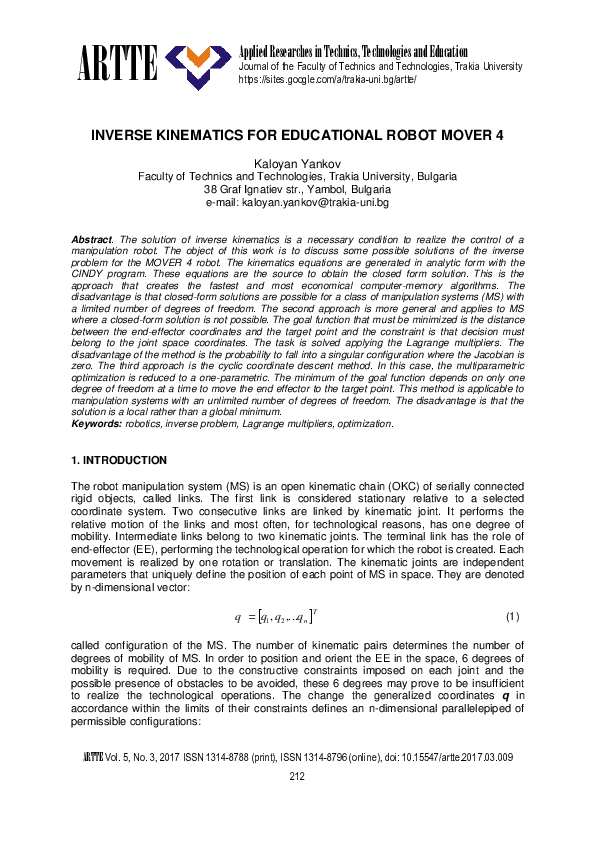 (PDF) Inverse kinematics for educational robot mover 4