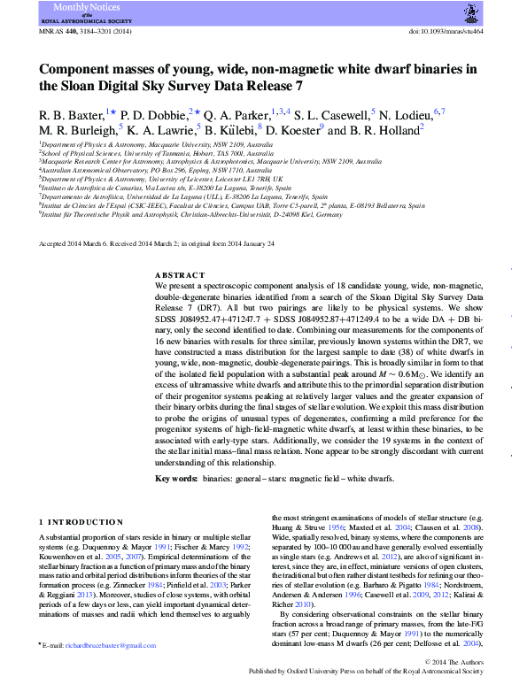 Pdf Component Masses Of Young Wide Non Magnetic White Dwarf Binaries In The Sloan Digital
