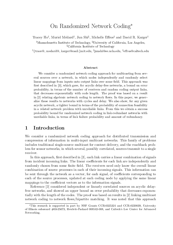 (PDF) On randomized network coding