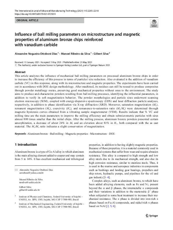 (PDF) Influence of ball milling parameters on microstructure and magnetic properties of aluminum ...