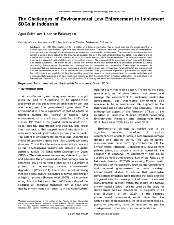 (PDF) The Challenges of Environmental Law Enforcement to Implement SDGs ...