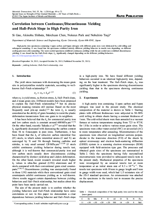 (PDF) Correlation between Continuous/Discontinuous Yielding and Hall ...