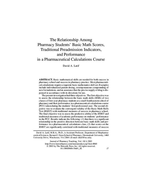 (PDF) The Relationship Among Pharmacy Students' Basic Math Scores ...