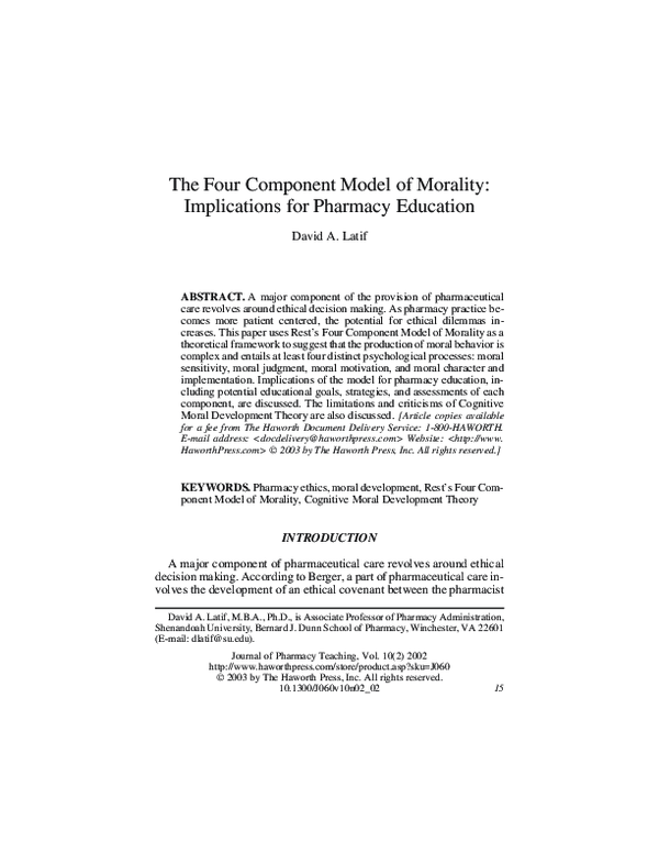 (PDF) The Four Component Model of Morality: Implications for Pharmacy ...