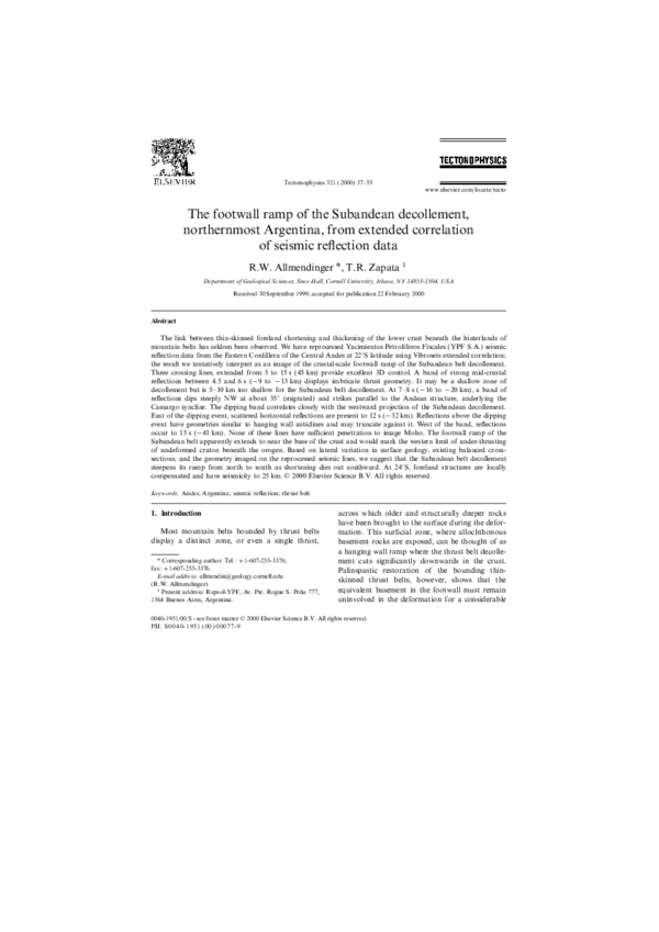 (PDF) The footwall ramp of the Subandean decollement, northernmost ...