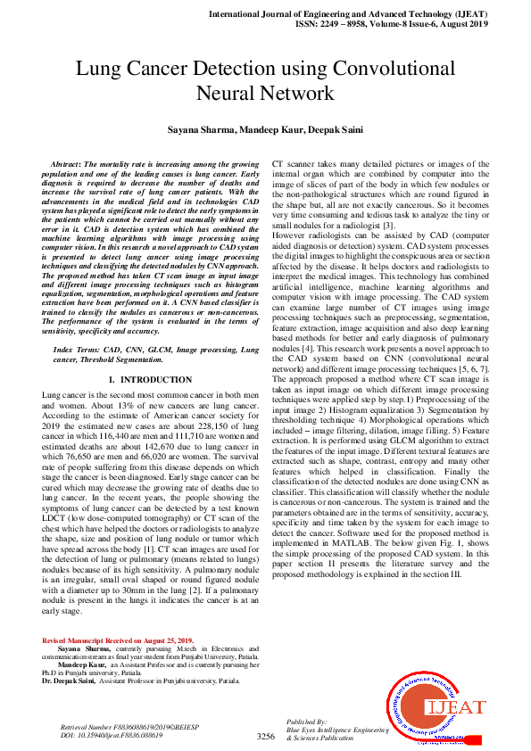 (PDF) Lung Cancer Detection using Convolutional Neural Network