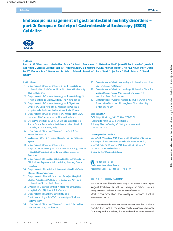 (PDF) Endoscopic management of gastrointestinal motility disorders ...