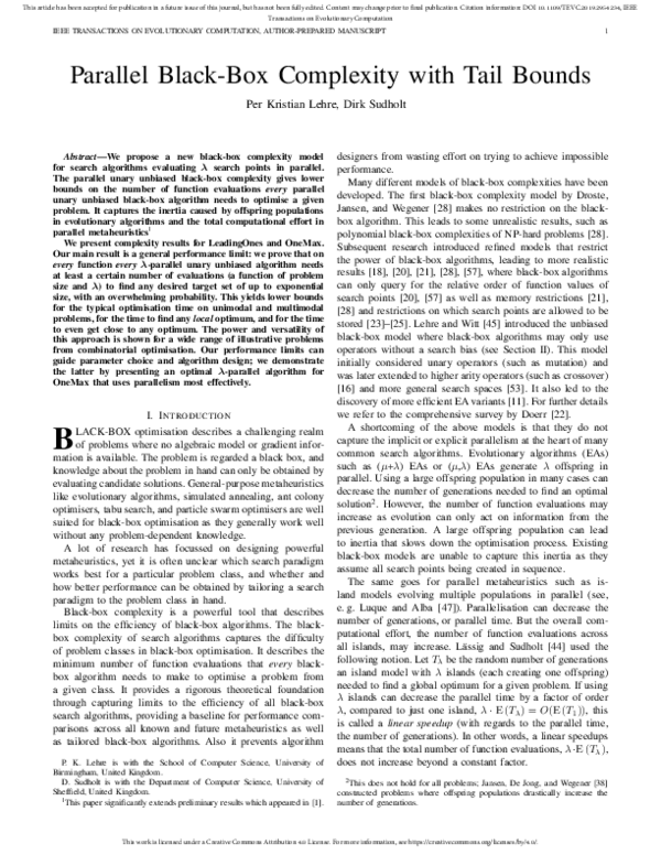 (PDF) Parallel Black-Box Complexity with Tail Bounds