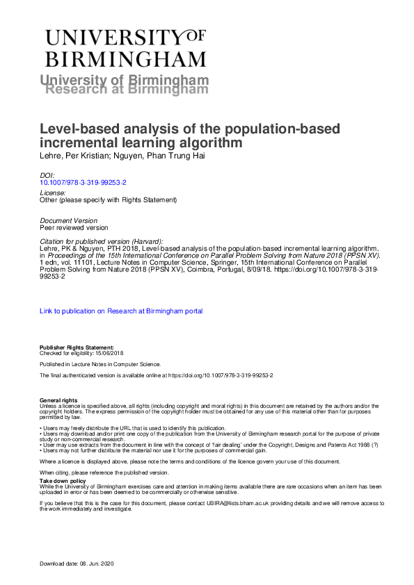 (PDF) Level-Based Analysis of the Population-Based Incremental Learning Algorithm