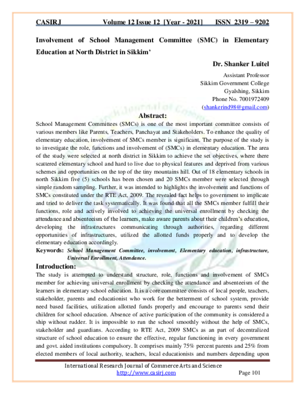 (PDF) Involvement of School Management Committee (SMC) in Elementary ...
