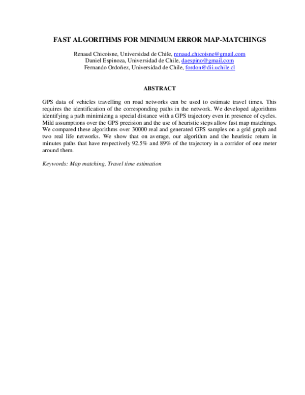 (PDF) Fast algorithms for minimum error map-matchings