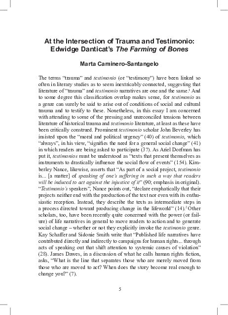 (PDF) At the Intersection of Trauma and Testimonio: Edwidge Danticat's ...